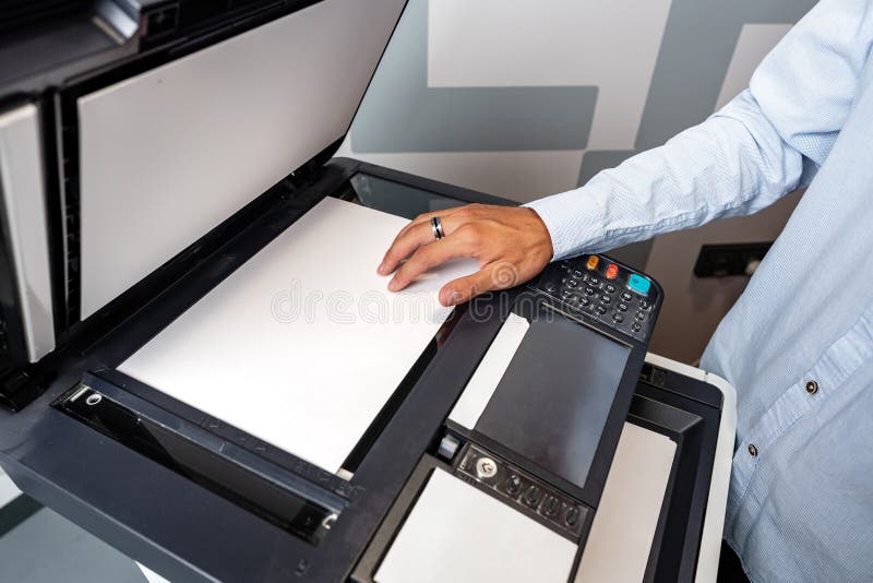 Unrecognizable Businessman Using Printer in the Modern Office Close Up ...
