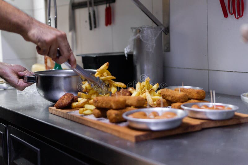 Unrecognizable Chef Preparing Frying Board Stock Photo - Image of ...