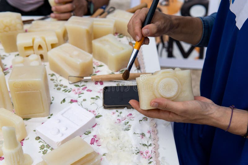 Unrecognizable Craftsmen Making Soap Figures. Handmade Work Stock Image ...