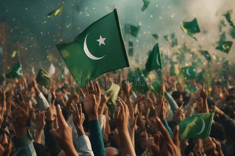 Generic Unrecognizable Crowd Cheering with Pakistani Flag. Generative ...