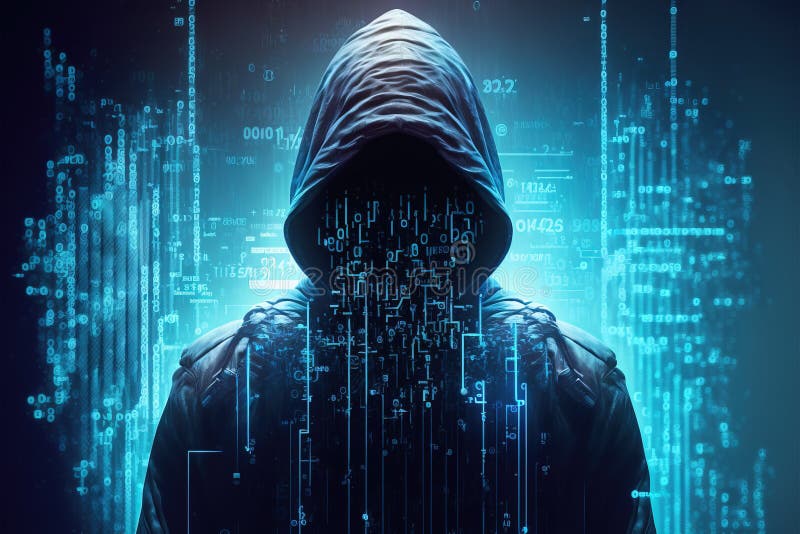 Unrecognizable Cyber Criminal in Hood with Dark Space and Matrix ...
