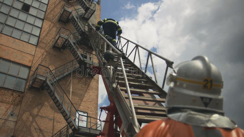 Fireman Examining Burning Corridor during Rescue Mission Stock Image ...