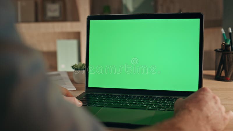 Unrecognizable Freelancer Looking Green Screen Laptop Close Up. Worker ...