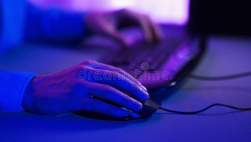 Unrecognizable Gamer Using Mouse Playing Computer Game Indoor, Cropped ...