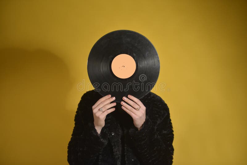 Unrecognizable Girl Face Covered with Vynil Record Stock Image - Image ...