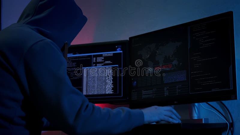 Unrecognizable Hacker Man Typing on Keyboard and Engaging Hacking into ...