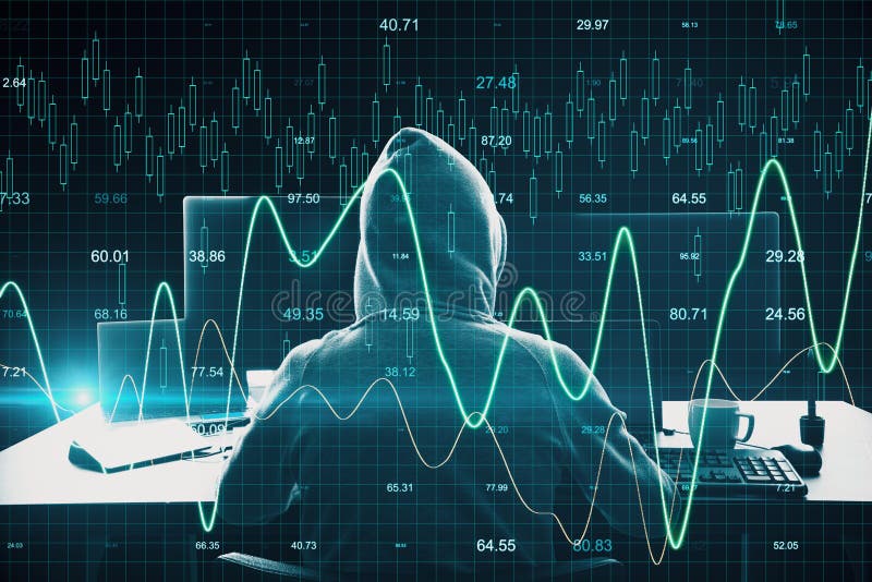 Unrecognizable Hacker Using Laptop with Abstract Chart Screen Stock ...