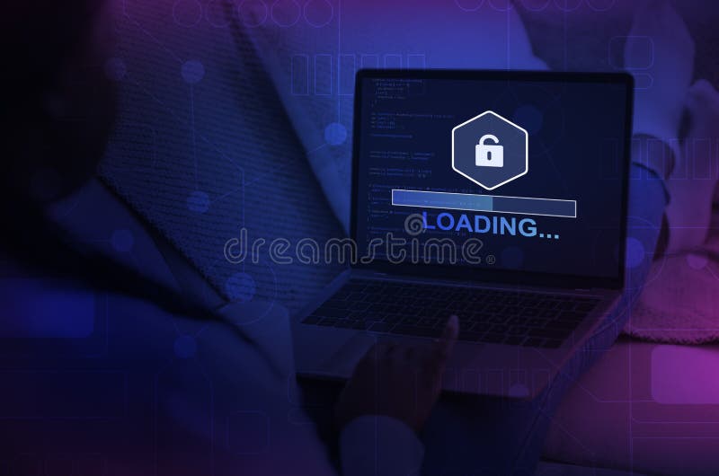 Unrecognizable Hacker Using Laptop with Progress Loading Bar Stock ...