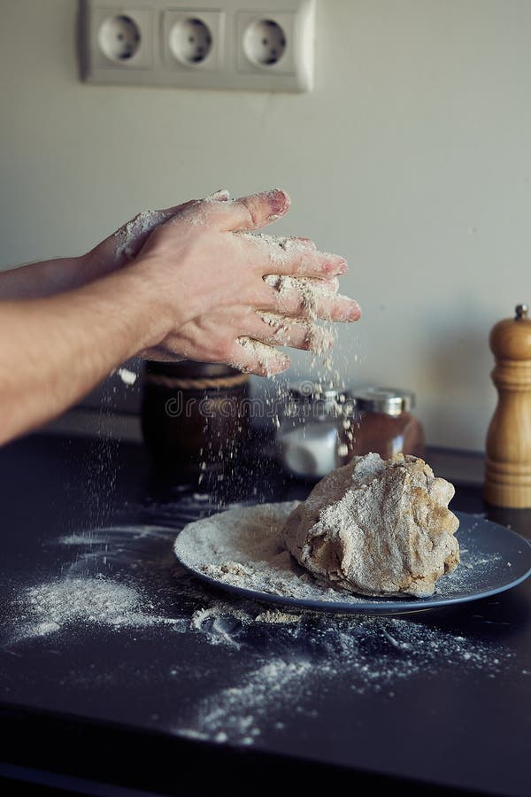 Unrecognizable Male Cook. a Male Baker is Cooking Bread. Making Bread ...
