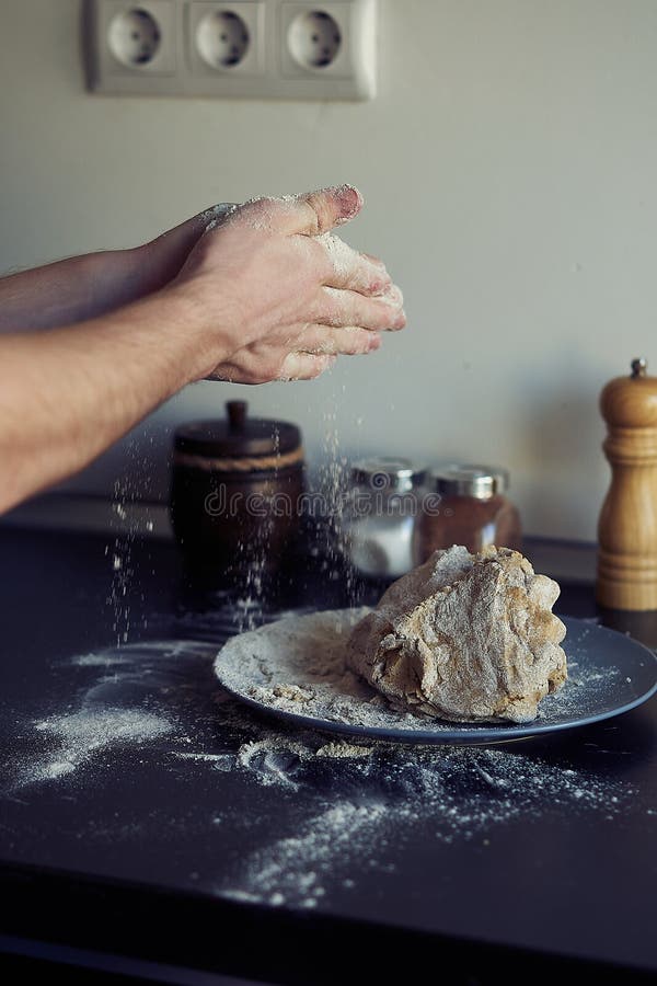Unrecognizable Male Cook. a Male Baker is Cooking Bread. Making Bread ...