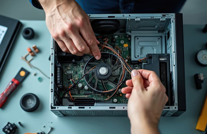 Unrecognizable Male Repairman Arranging Wires Inside Computer System ...
