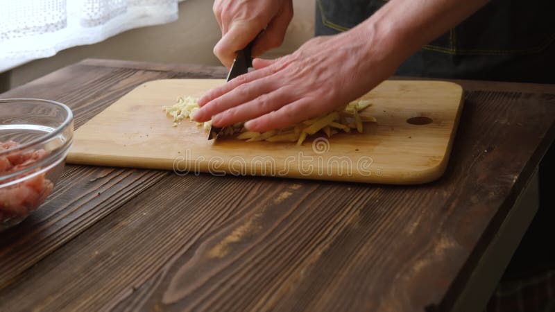 Unrecognizable Man Dicing Garlic Stock Footage - Video of healthy ...