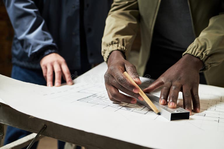Unrecognizable Man Editing Plan of Office Stock Image - Image of ...