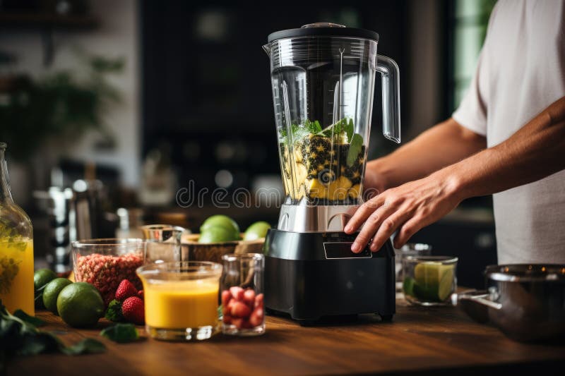 Man Hands Making Smoothie Using Blender. Ai Generated Stock ...