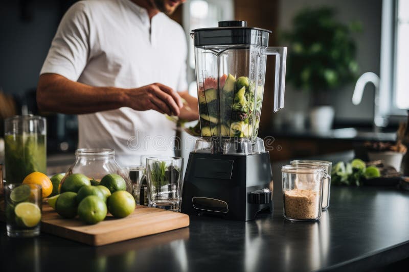 Man Hands Making Smoothie Using Blender. Ai Generated Stock Image ...
