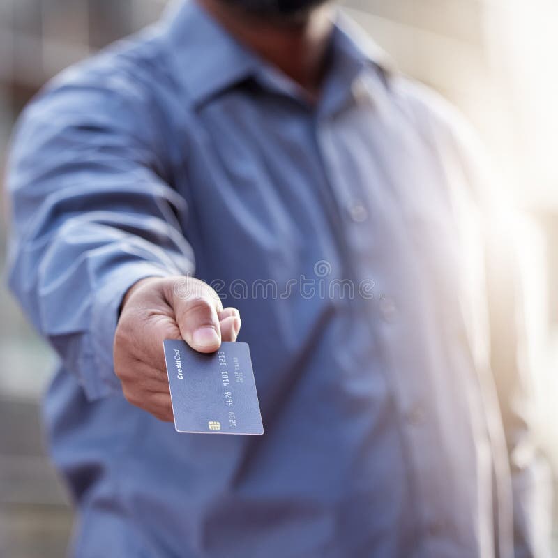 Pay Up. a Unrecognizable Man Holding a Credit Card Outside. Stock Image ...