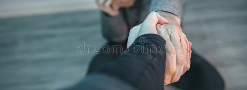 Unrecognizable Man with Problems Receiving Help from Woman Holding Her ...