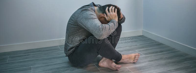 Unrecognizable Man with Problems Sitting on the Floor Stock Photo ...