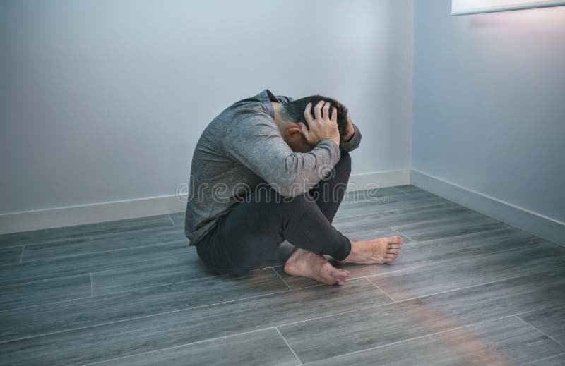 Unrecognizable Man with Problems Sitting on the Floor Stock Photo ...