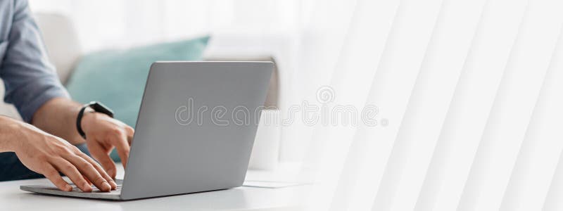 Unrecognizable Man Working Pc Typing Text Programming Code Computer