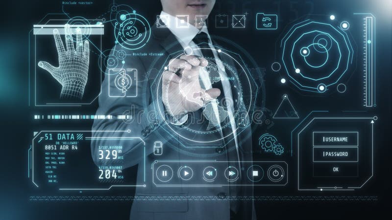 Working with Network Security Infographics in Augmented Reality. Stock ...