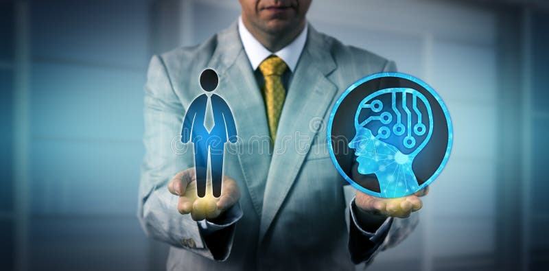 Manager Balancing One Male Worker and AI System Stock Photo - Image of ...