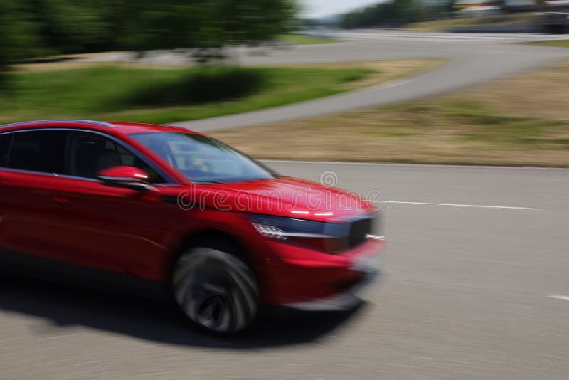 Unrecognizable Modern Car, Auto and Automobile. Strong Motion Blur As ...