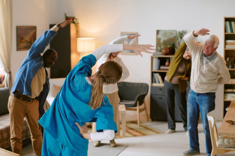Unrecognizable Nurse Doing Side Bends Stock Image - Image of pensioner ...
