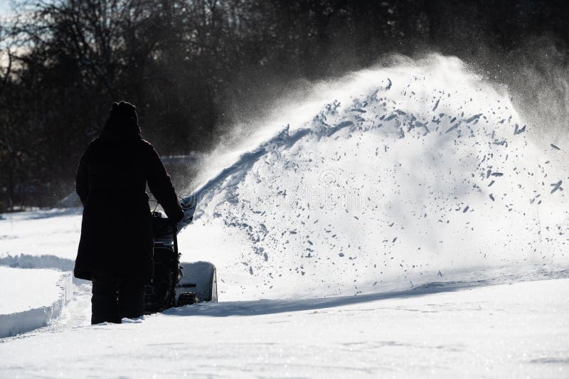 Man Using Snowblower In Deep Snow Stock Image - Image of chores, canada ...