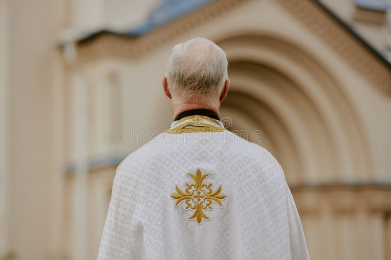 Unrecognizable Priest Standing Outdoors Stock Photo - Image of ...