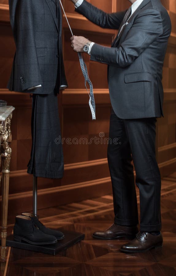 Tailor Measuring Suit on Dummy Stock Photo - Image of designer, service ...