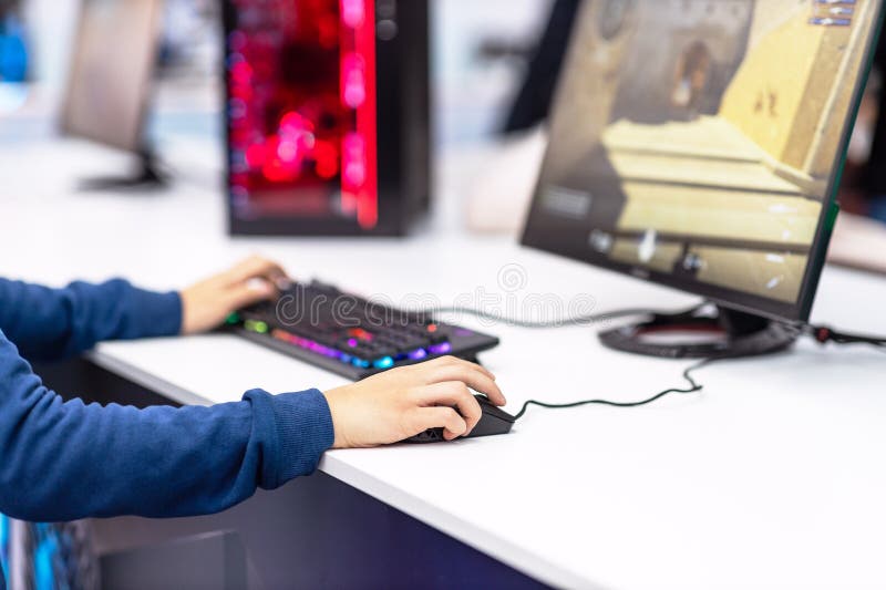 Unrecognizable Young Gamer Playing Online Computer Video Game. Video ...