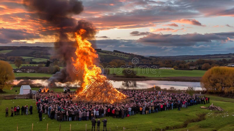 Unrecognize People Celebrating Summer Solstice with Bonfires Stock ...
