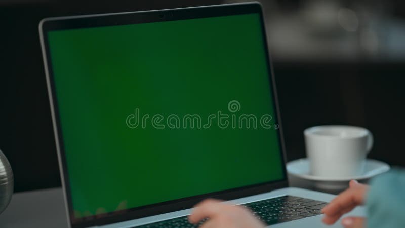 Unrecognized Freelancer Using Green Screen Laptop Office. Woman Hands ...
