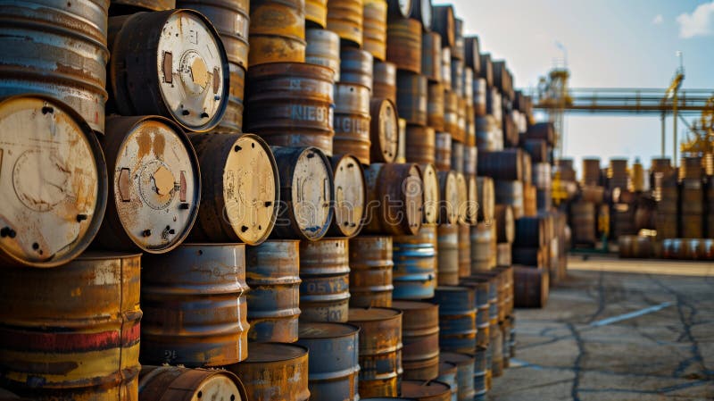 Unrefined Crude Oil Barrels Stacked in Refinery Title Stock ...