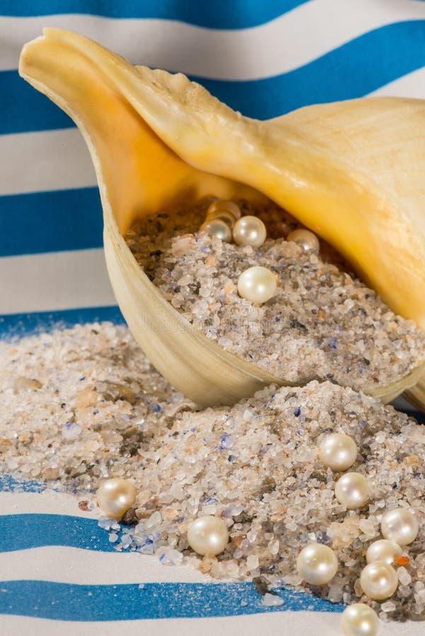 Unrefined Natural Sea Salt, Pearl and Shell Stock Photo - Image of care ...