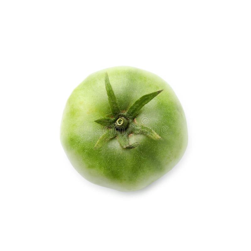Unripe Tomato Isolated on White, Top View. Effect of Poor Cultivation ...