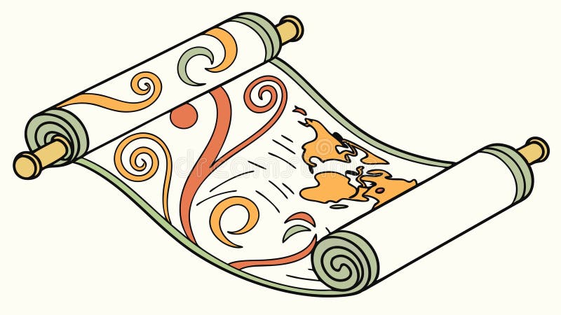 Unrolling Scroll Ancient Map Feather Exploration Adventure Vector ...