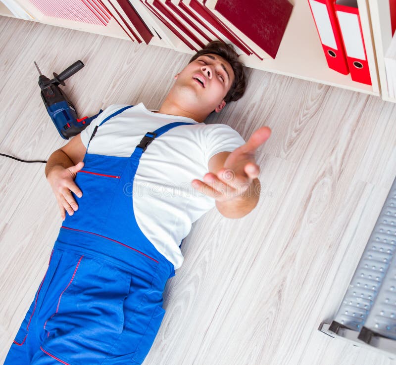 Unsafe Behavior Concept with Falling Worker Stock Image - Image of ...