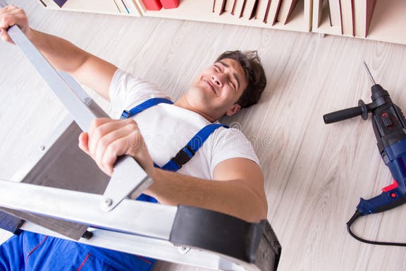 The Unsafe Behavior Concept with Falling Worker Stock Image - Image of ...