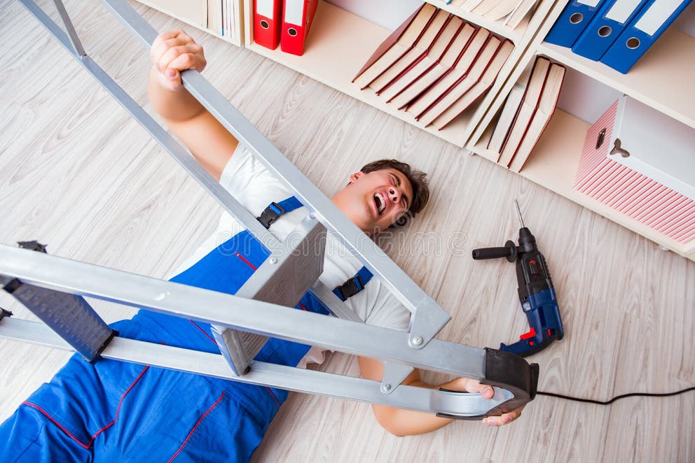 The Unsafe Behavior Concept with Falling Worker Stock Image - Image of ...