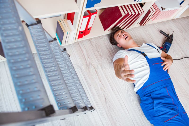 The Unsafe Behavior Concept with Falling Worker Stock Photo - Image of ...