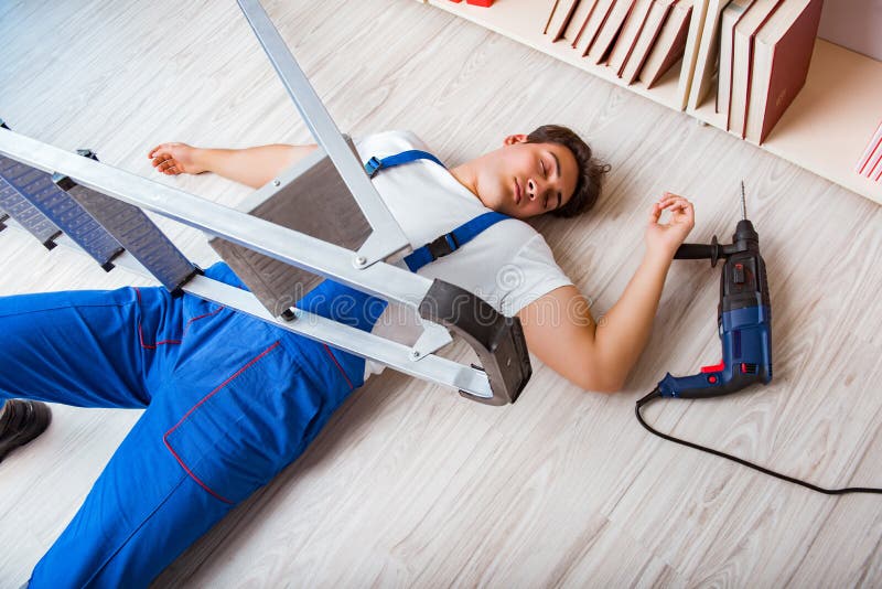 The Unsafe Behavior Concept with Falling Worker Stock Photo - Image of ...