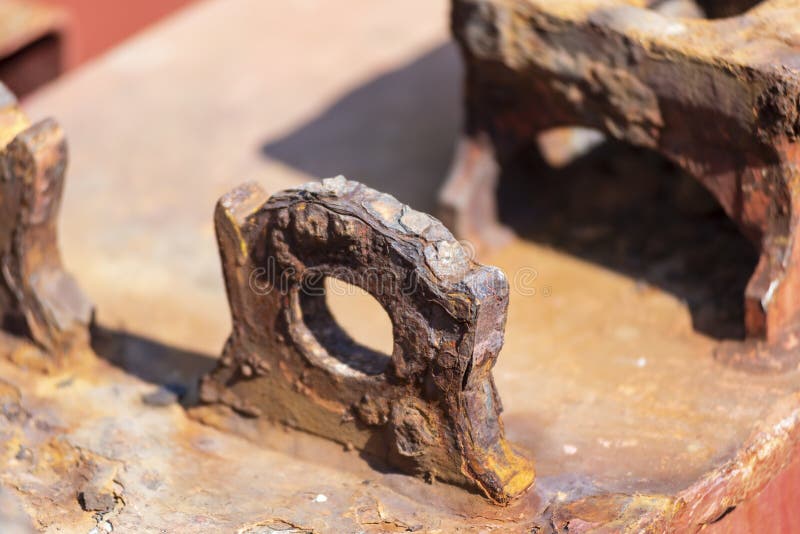 Corroded Cargo Securing (lashing) Eye, on Deck of Container Ship. Stock ...