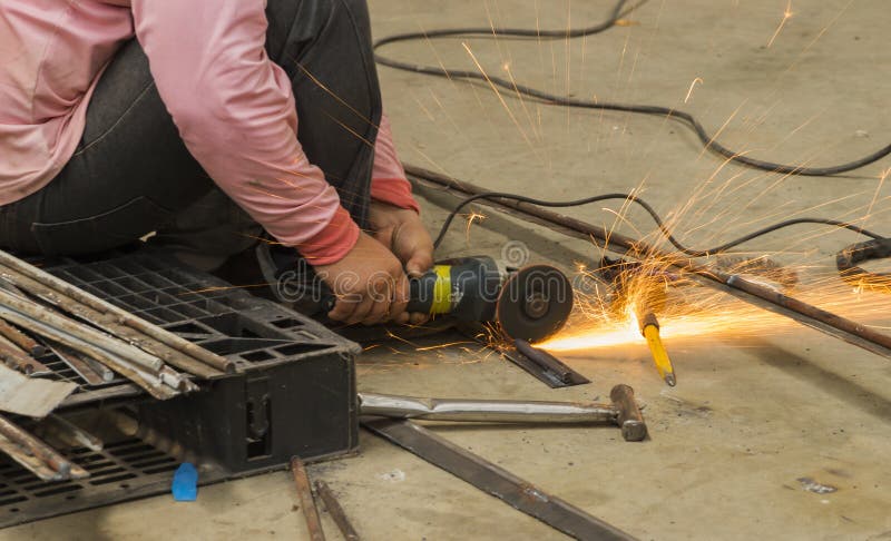 Unsafe Work - Using Grinding without Protection. Stock Image - Image of ...