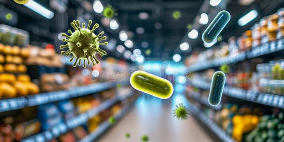 Unseen Hygiene Risks Green Bacteria and Germs Visualized Floating in a ...