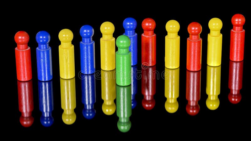 Unsegregated Colored Pegs in a Line Stock Photo - Image of reflection ...