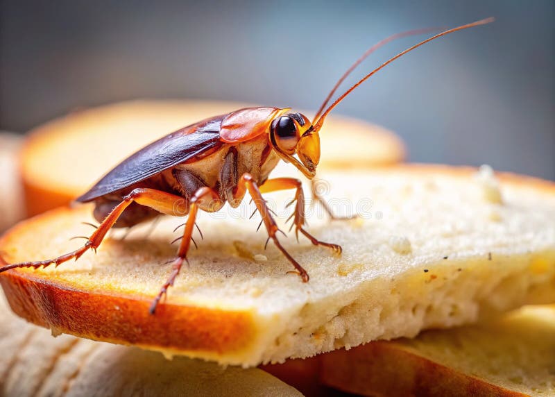 Detailed CloseUp of a Cockroach Crawling on Bread a Creepy Macro ...