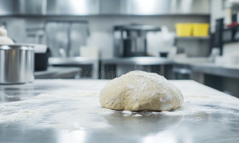 Unshaped Bread Dough on a Metal Table, Industrial Kitchen Stock Image ...