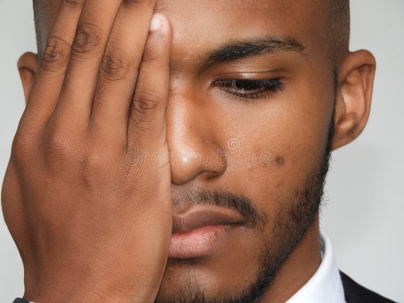 Unshaven Black Male and Sadness Stock Image - Image of depressed ...